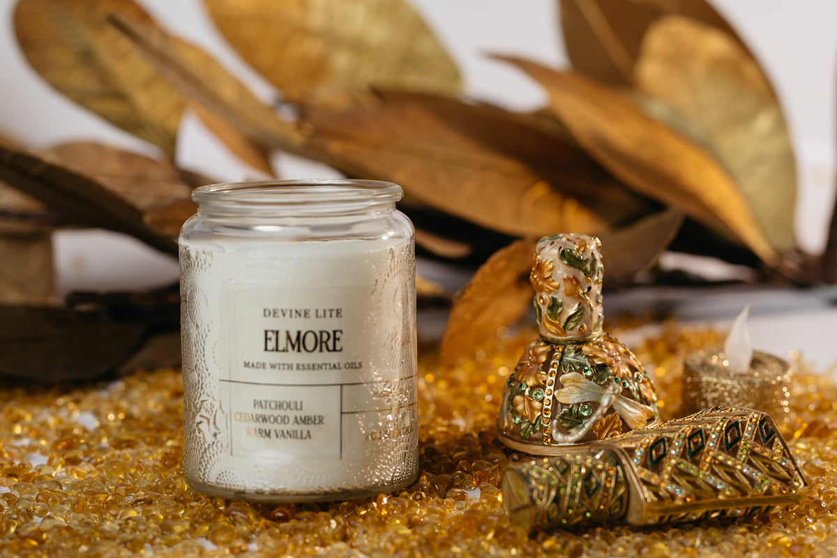 Elmore-Cedarwood Amber Patchouli Warm Vanilla – devine lite candles